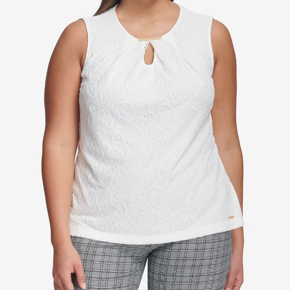 Calvin Klein | Tops | Calvin Klein Plus Size Lace Keyhole Top | Poshmark